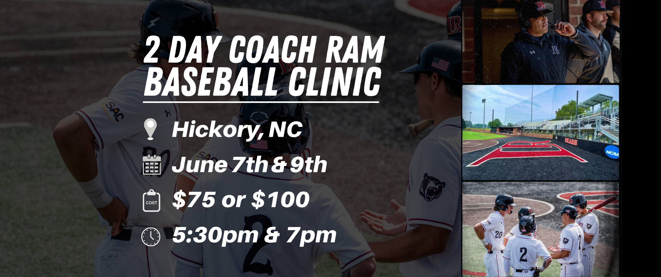 Coach Ram Baseball 2 Day Clinic – 1.5 hours - Register Today